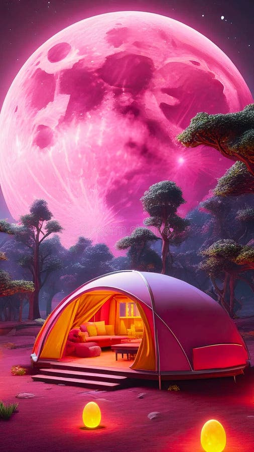 The Purple Colored Moonlight Scenery Stock Illustration - Illustration ...