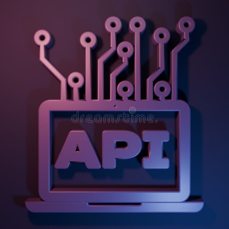 Purple Computer Api Interface Icon Isolated on Purple-blue Background. Application Programming ...