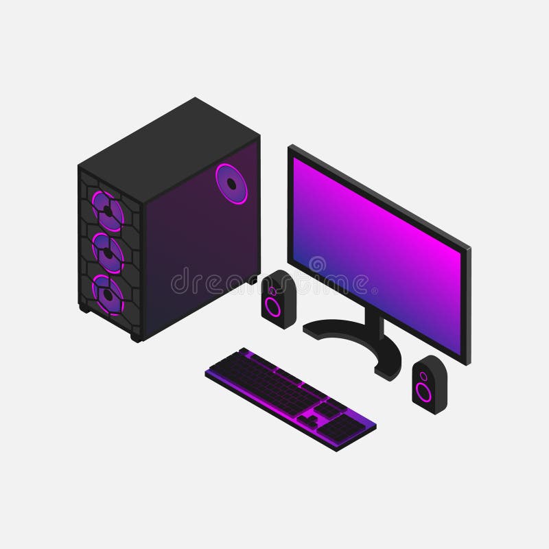 Purple computer gaming set stock vector. Illustration of technology ...