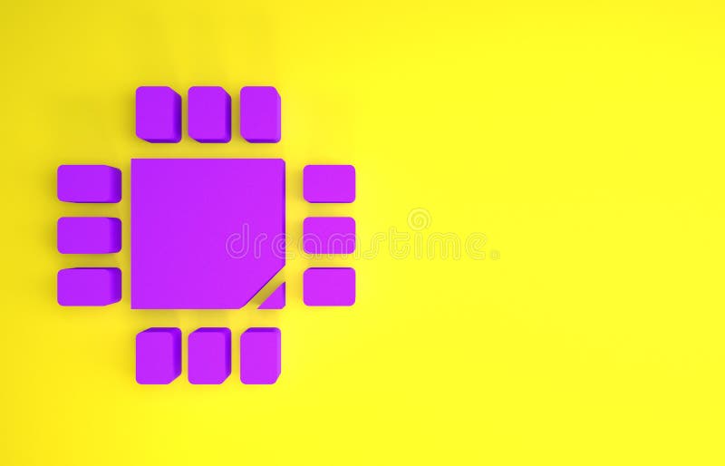 Purple Computer Processor with Microcircuits CPU Icon Isolated on Yellow Background. Chip or Cpu ...