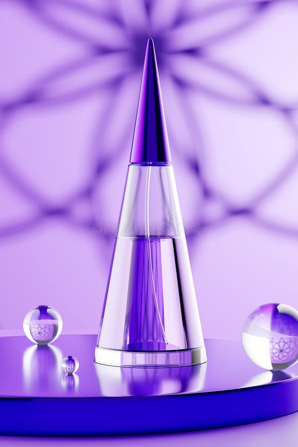 Purple Conical Glass Perfume Bottle - 3D Illustration Render Stock ...