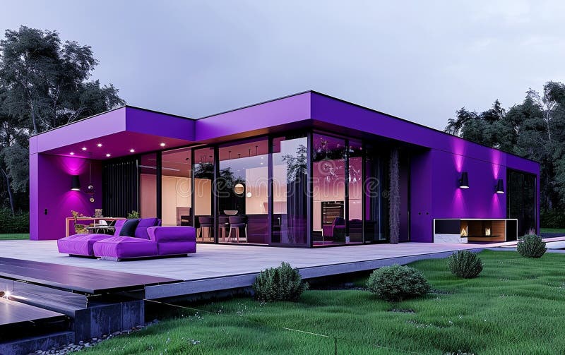 Purple Contemporary One-Floor House -Generative Ai Stock Photo - Image ...