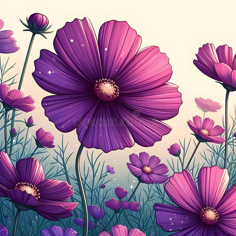 Purple Cosmos Flower Digital Art Stock Illustration - Illustration of ...