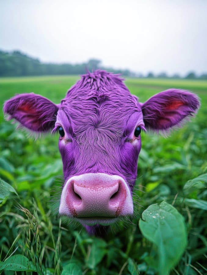 Purple cow in field stock image. Image of purple, grasslands - 374811671