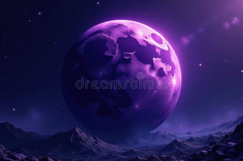 Purple Cratered Planet, Night Galaxy Backdrop, Cartoon, Universe ...