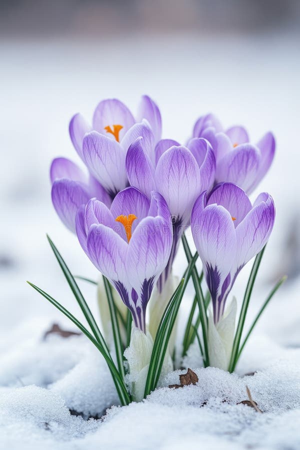 Purple Crocus Bloom in Snow Stock Image - Image of natural, contrast ...