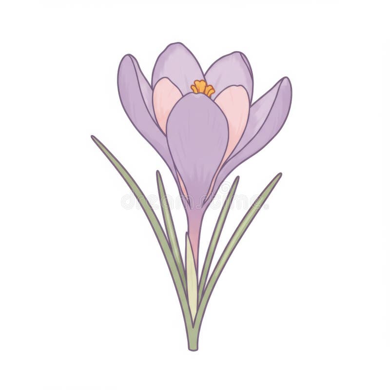 Purple Crocus Flower Illustration with Green Stem Stock Illustration ...