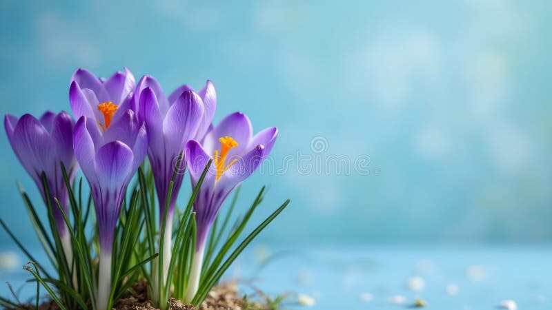 Purple Crocus Flowers in Bloom with Soil and Pebbles. Stock Photo ...
