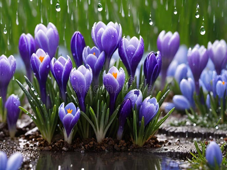 Purple Crocus in Water Drop Stock Illustration - Illustration of water ...