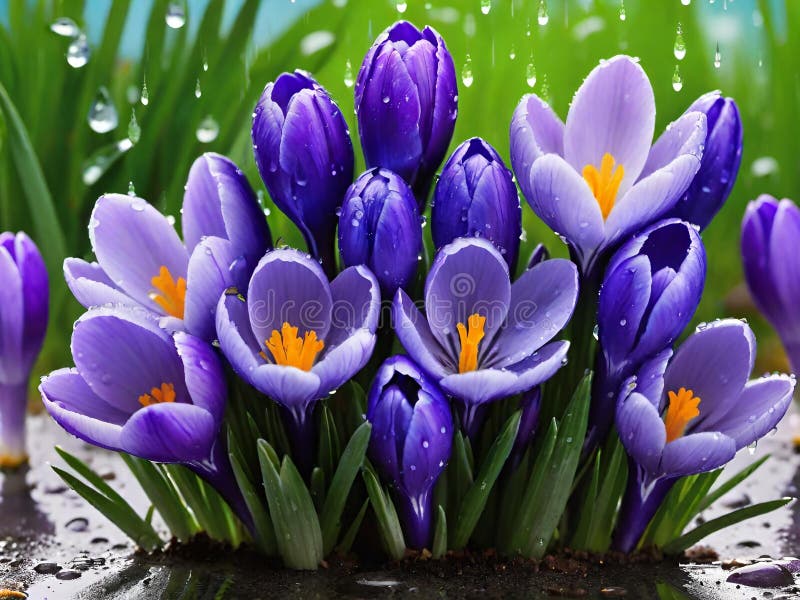 Purple Crocus in Water Drop Stock Illustration - Illustration of floral ...