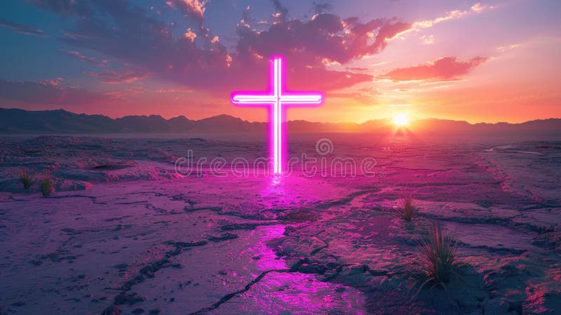 A Purple Cross in the Middle of a Desert Landscape Stock Image - Image ...