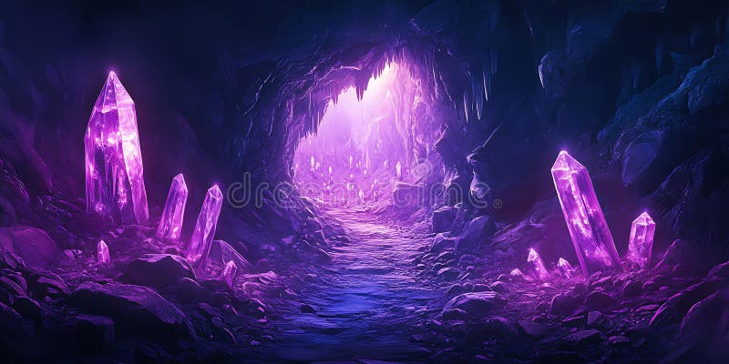 Purple Crystal Cave Fantasy Art Background Stock Illustration ...