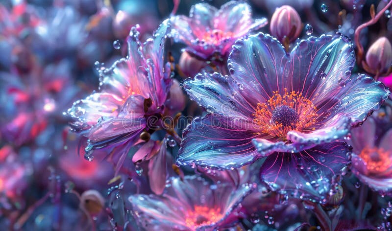 Purple Crystal, Glass, Magic Flowers Stock Illustration - Illustration ...