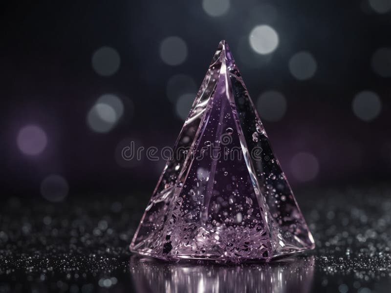 Purple Crystal Triangle with Bubbles and Light. Stock Image - Image of ...