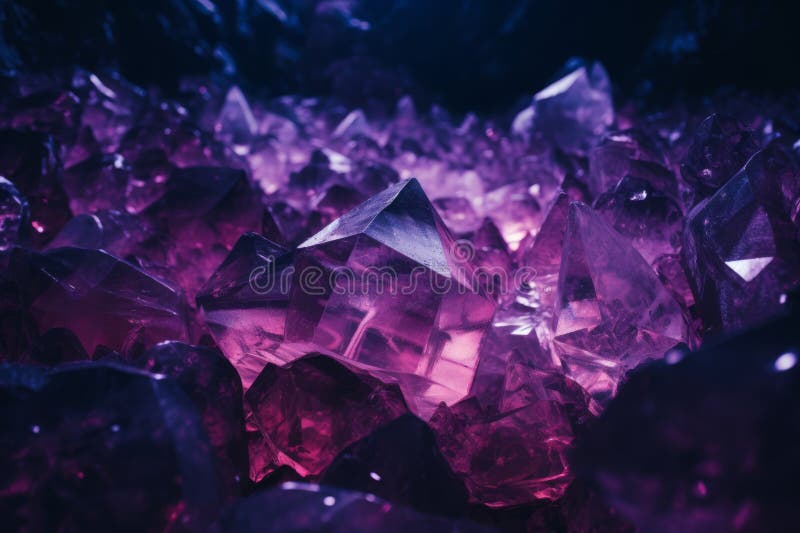 Purple Crystals in a Dark Cave Stock Illustration - Illustration of ...