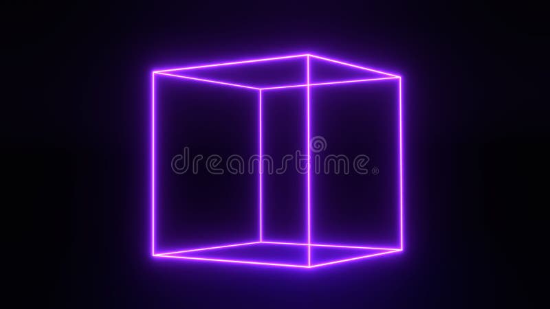 Purple Cube Frame. Neon Square Grid with Magical Glow 3d Render in Dark ...