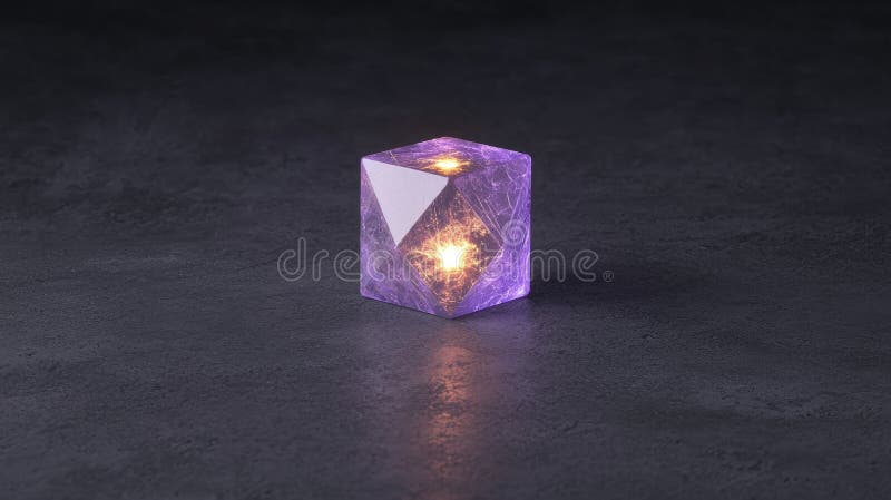 A Purple Cube with a Glowing Orange Light Inside. Stock Photo - Image ...