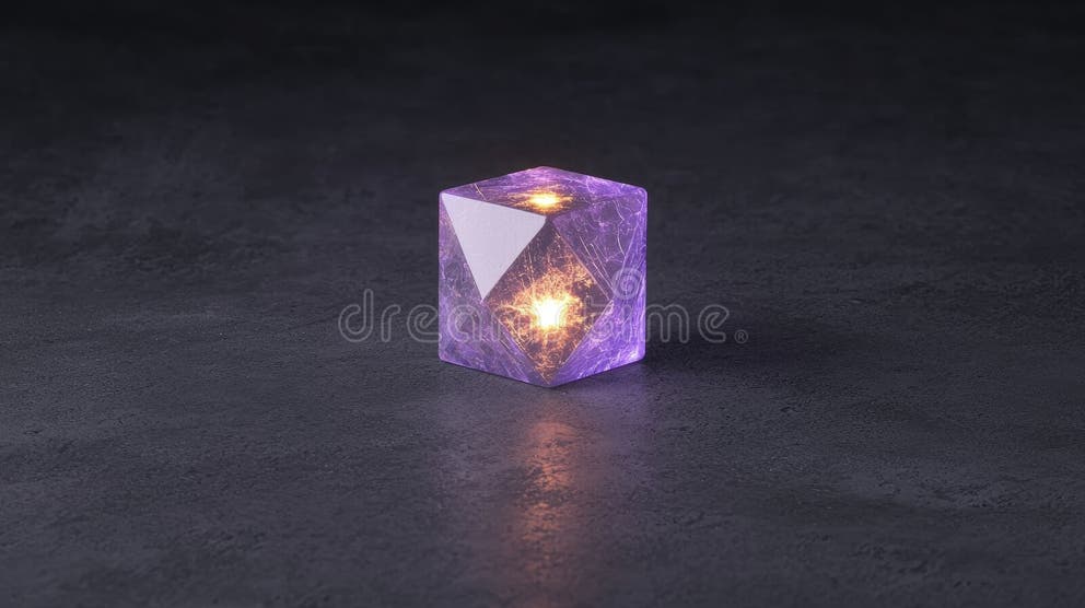 A Purple Cube with a Glowing Orange Light Inside. Stock Photo - Image ...