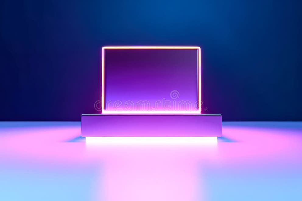 Purple Cube is Lit Up with Neon Lights. Stock Image - Image of light ...