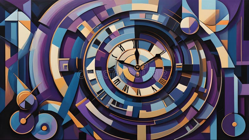 Purple Cubist Clock with Abstract Triangles in Violet Tones Metaphor of ...