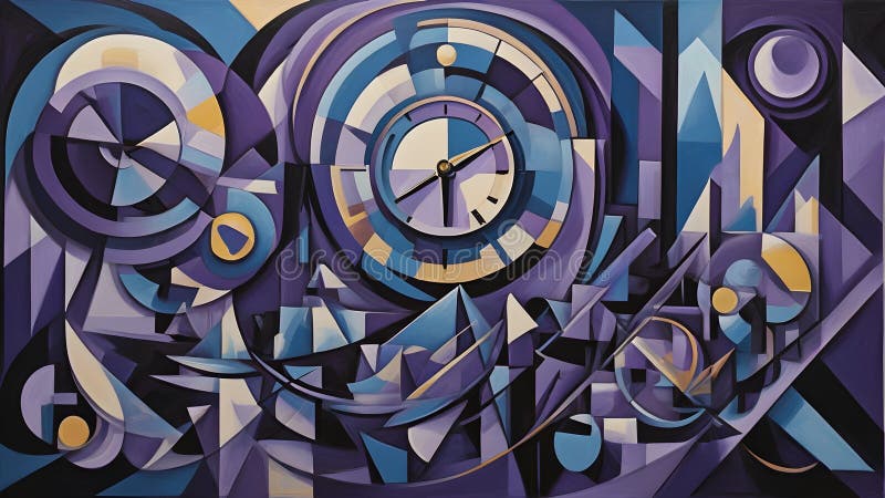 Purple Cubist Clocks with Abstract Triangles in Violet Tones Metaphor ...