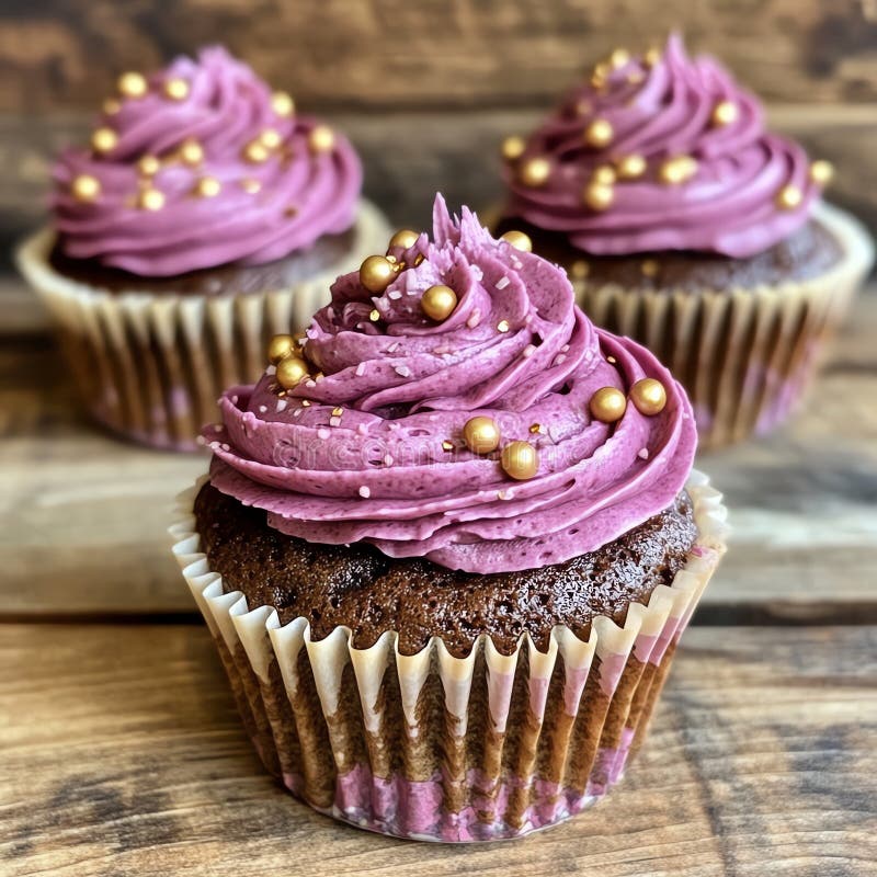 Purple Cupcakes with Gold Sprinkles Stock Photo - Image of baking ...