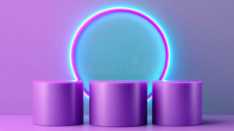 Purple Cylinders, Neon Circle Backdrop, Studio, Product Display Stock ...