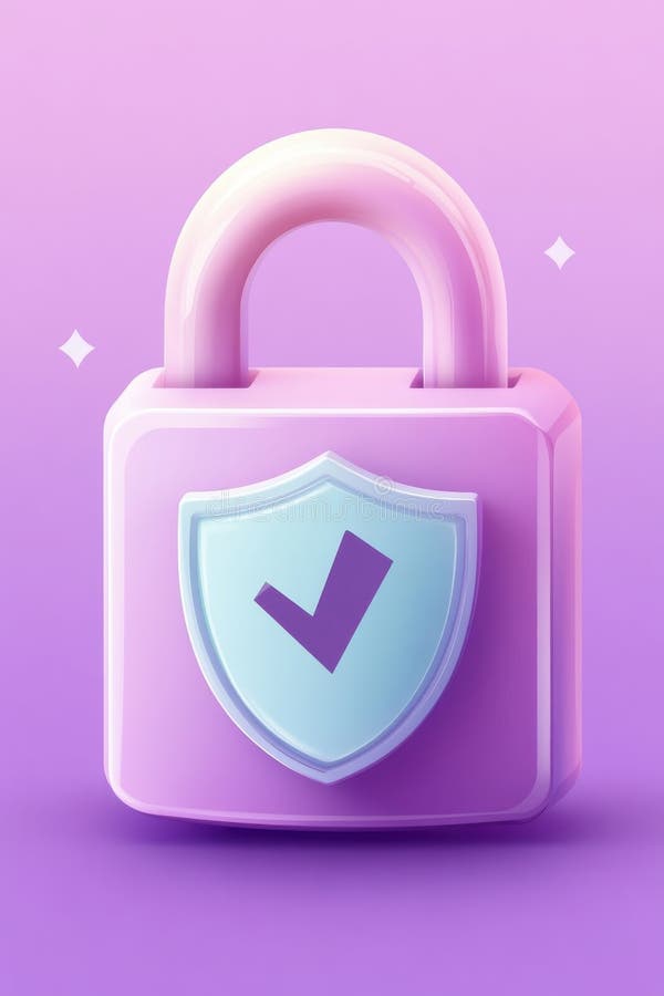 3D App Icon of a Secured Lock with a Checkmark Shield Stock Image ...