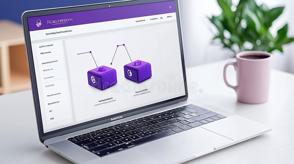 Purple 3D Cube Models on Laptop Screen, Clean Workspace Stock ...