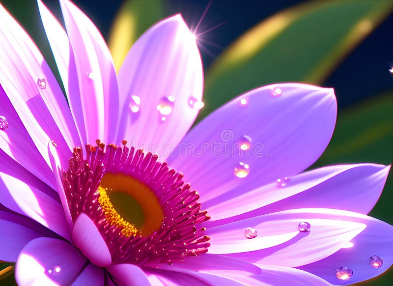 Purple Daisy Flowers with Raindrops Color Enhanced. Ai Generated Stock ...
