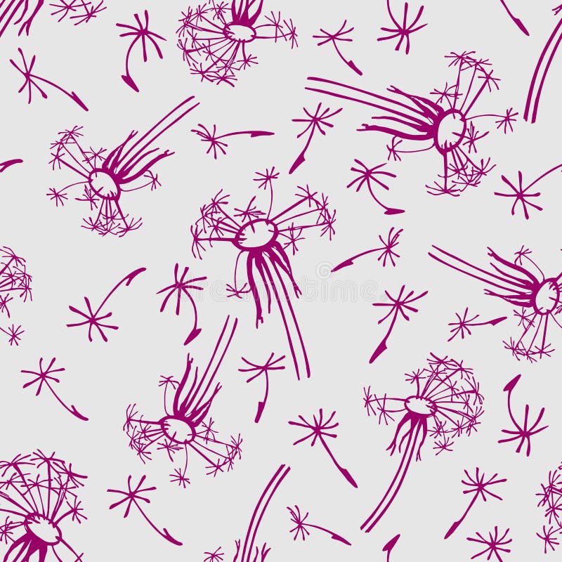 Purple Dandelions Seamless Graphic Pattern on Gray Background, Texture ...