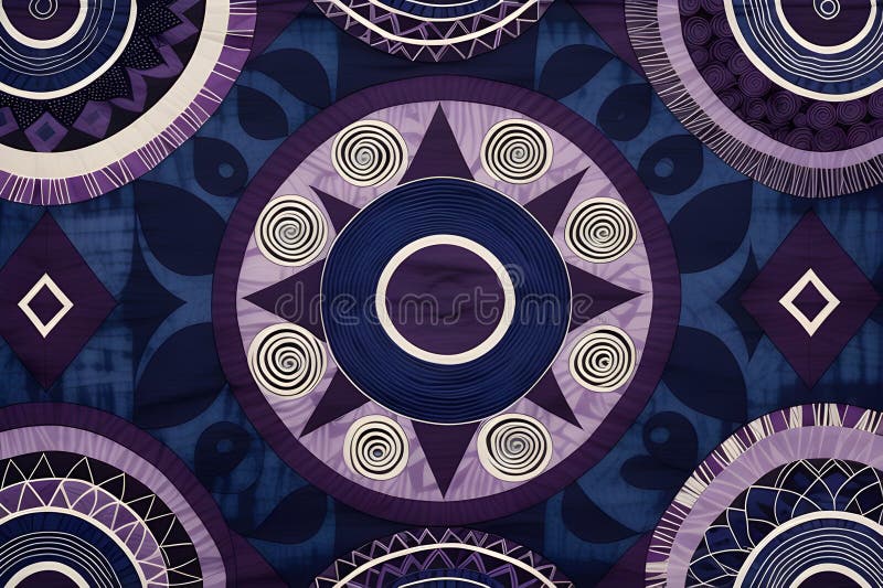 Purple Dark Blue Geometric Batik Art Spirals Diamonds Concentric ...