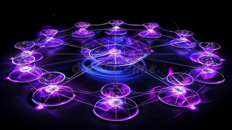 Purple Digital Network Connection, Artificial Intelligence Structure, Communication Nodes Stock ...