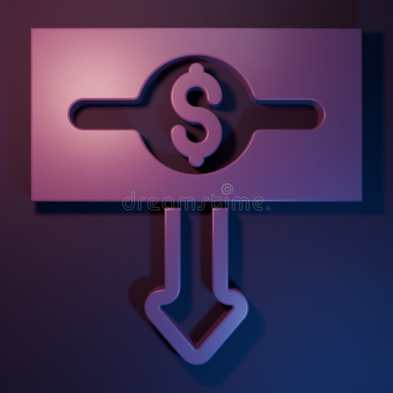 Purple Dollar Rate Decrease Icon Isolated on Purple-blue Background. Cost Reduction Stock ...