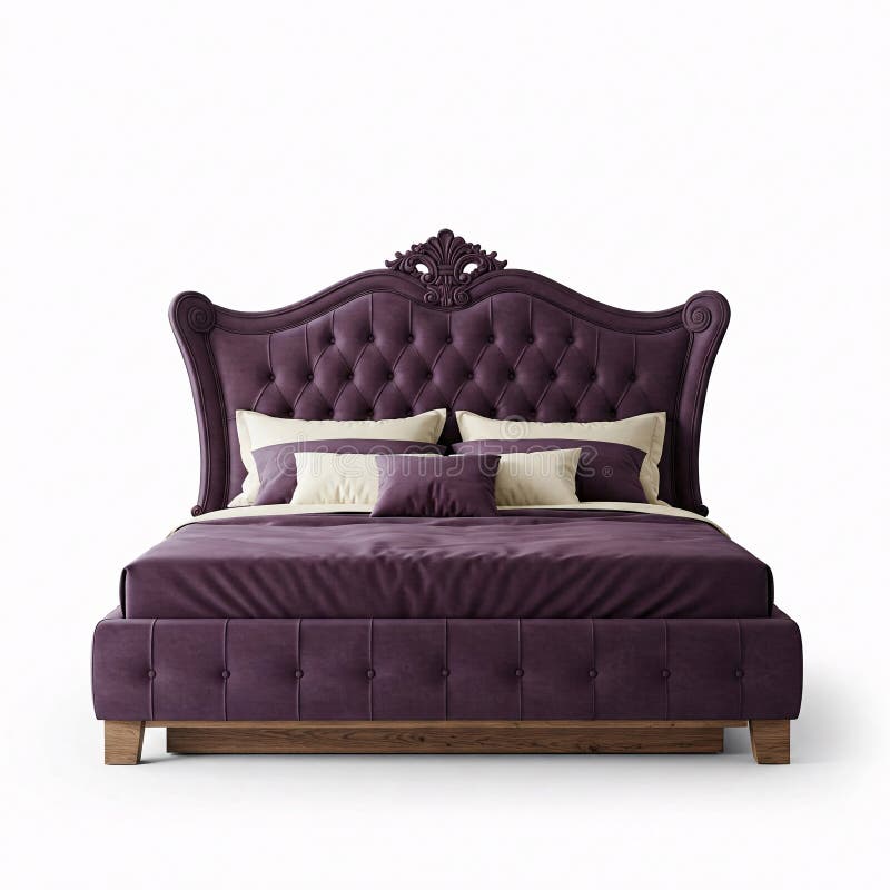 Purple Double Bed Isolated on White Background. 3d Rendering. Stock ...
