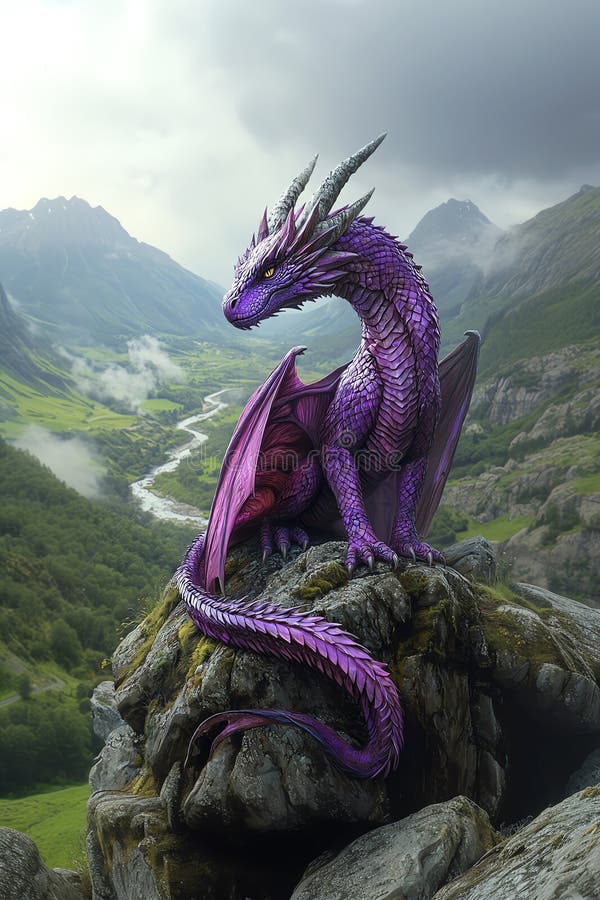 Purple Dragon, AI Generated Stock Illustration - Illustration of wings ...