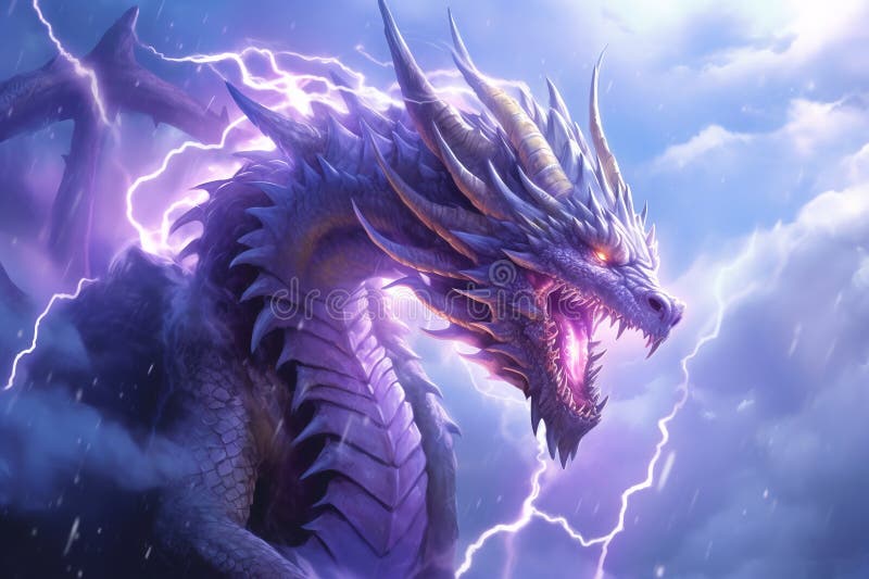 Purple Dragon with Lightning in the Clouds. Fantasy Illustration.ai ...