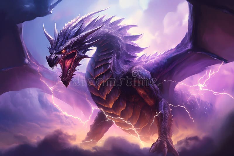 Purple Dragon with Lightning in the Clouds. Fantasy Illustration.ai ...