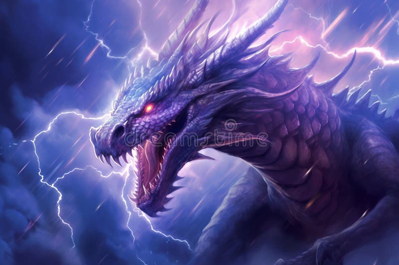Purple Dragon with Lightning in the Clouds. Fantasy Illustration.ai ...