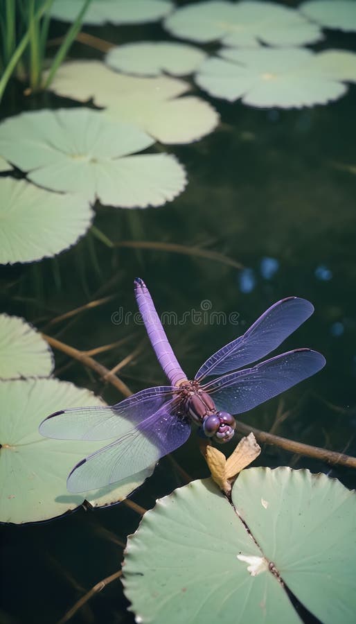 Purple Dragonfly Flying Calmly by Pond Stock Illustration ...