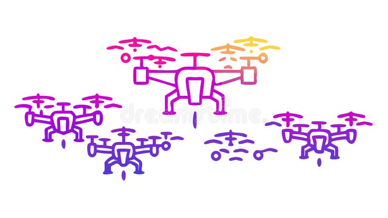 Purple Drone Swarm with a Digital Glitch or Hacker Effect, Vector ...