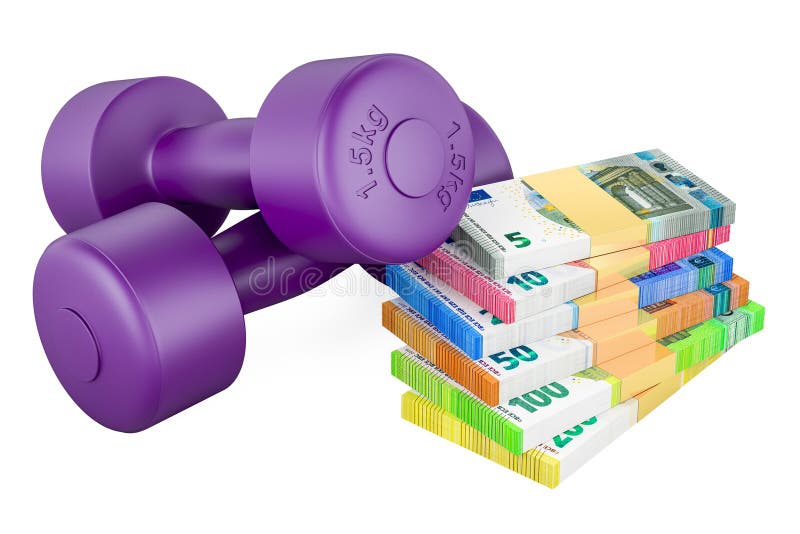 Purple Dumbbells for Strength Training with Euro Packs. 3D Rendering ...