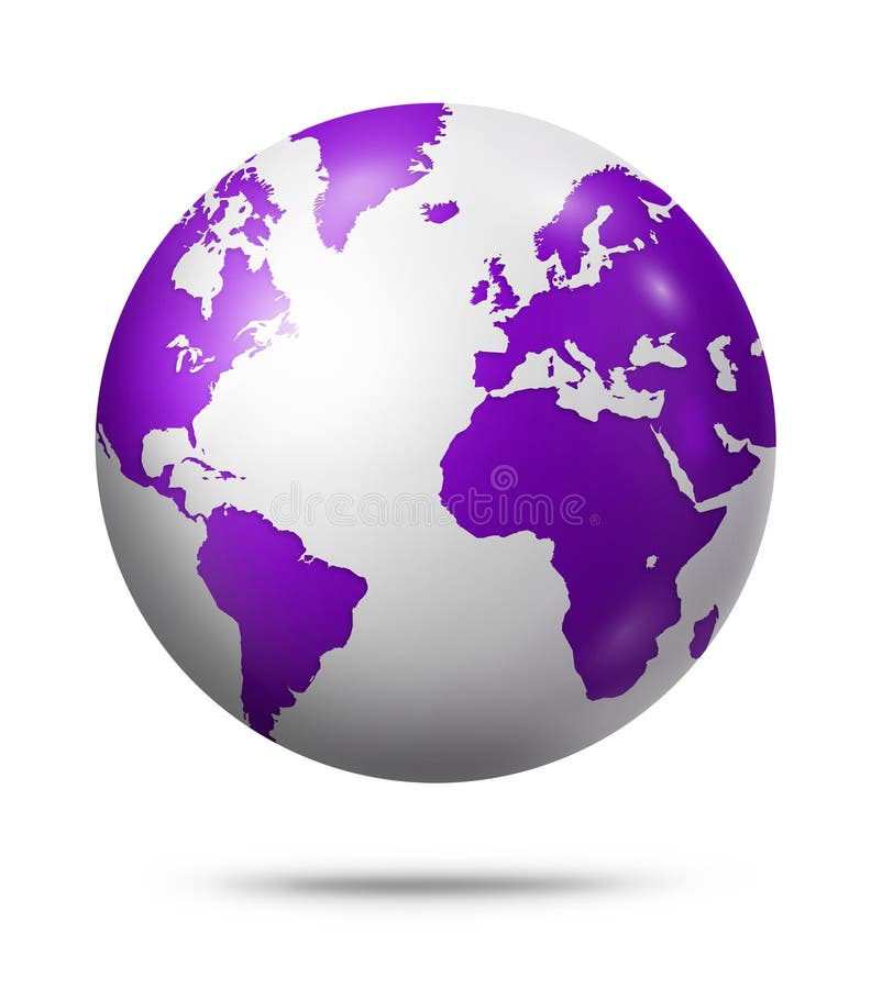 Purple Earth Globe Isolated on White Background Stock Illustration ...