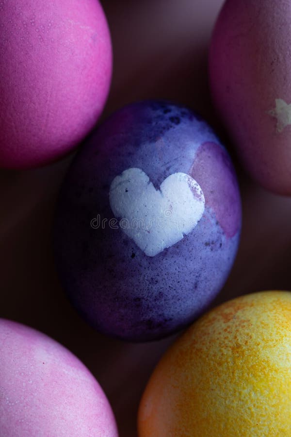 Purple Egg with Heart Dyed Blueberries for Easter on Background of ...