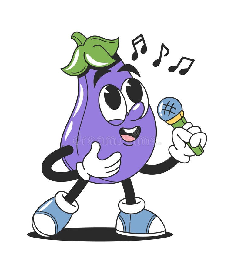 Purple Eggplant Vegetable Groovy Character Stock Vector - Illustration ...