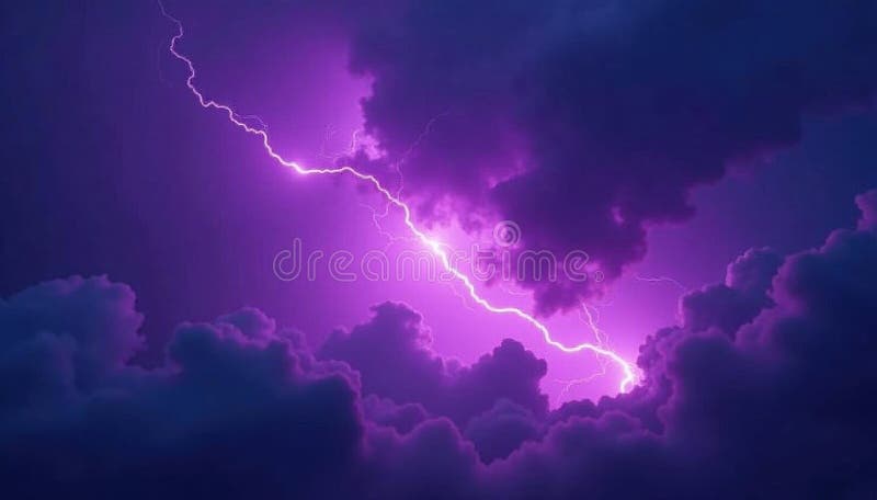 Purple Electrical Storm Illuminates Heavy, Brooding Clouds , Flash ...