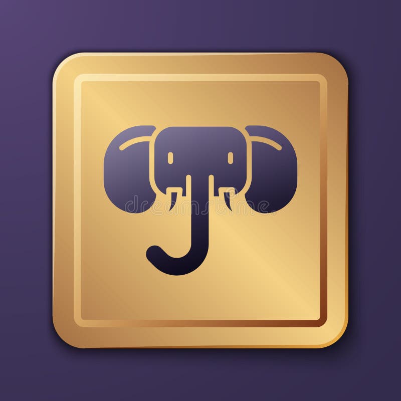 Purple Elephant Icon Isolated on Purple Background. Gold Square Button ...