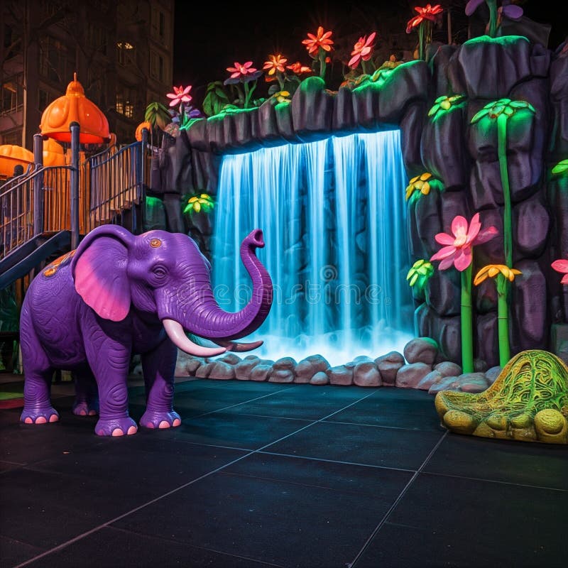 Purple Elephant Waterfall Tree Flower Mountain Stairs Stock Photo ...