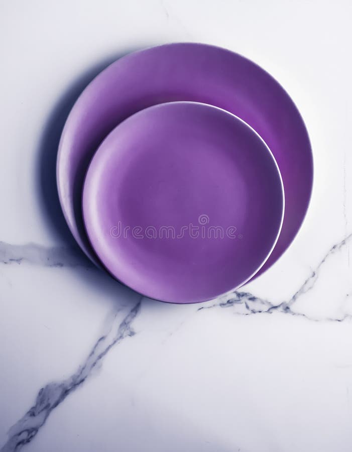 Purple Empty Plate on Marble Table Background, Tableware Decor for ...