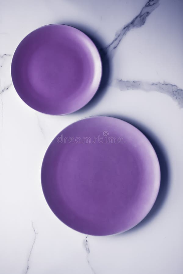 Purple Empty Plate on Marble Table Background, Tableware Decor for ...
